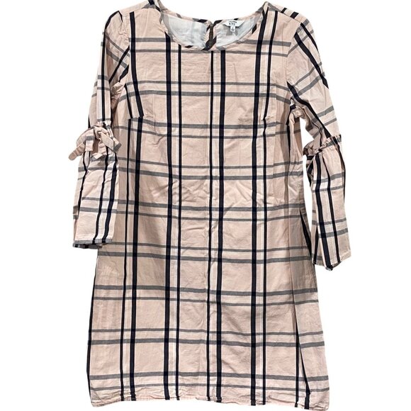 crown & ivy | Dresses | Crown Ivy Blush Plaid Tie Sleeve Shift Dress ...